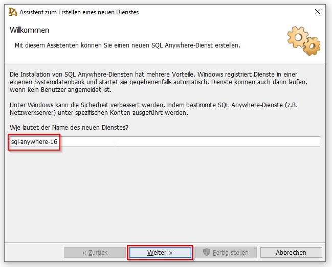 Create an SQL Anywhere Database Service