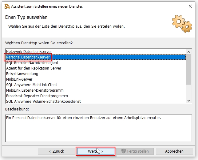 Create an SQL Anywhere Database Service