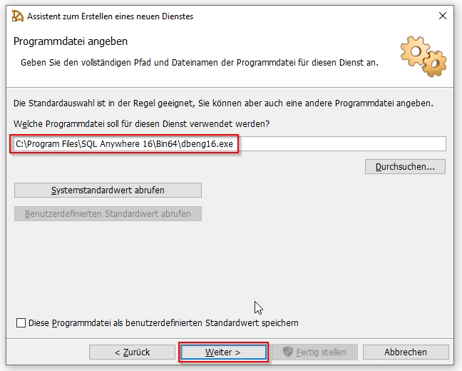 Create an SQL Anywhere Database Service